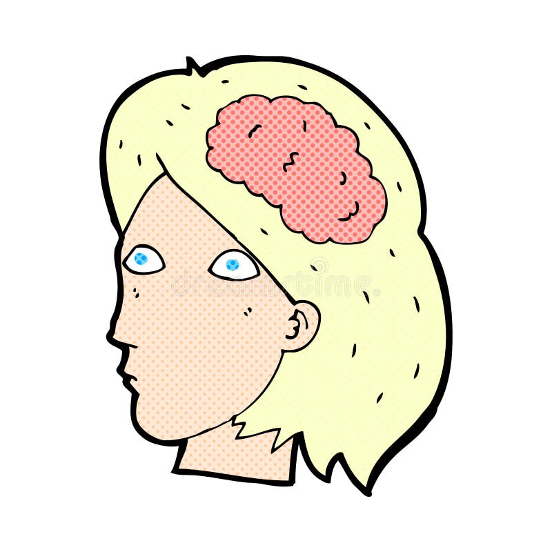 Comic Cartoon Female Head with Brain Symbol Stock Illustration ...