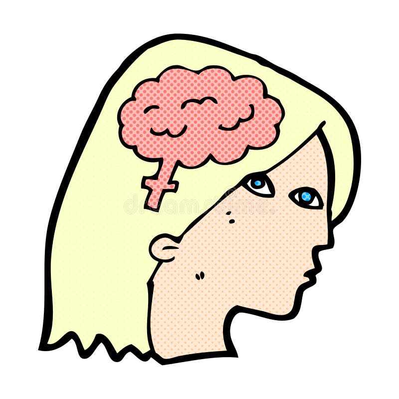 Comic Cartoon Female Head with Brain Symbol Stock Illustration ...