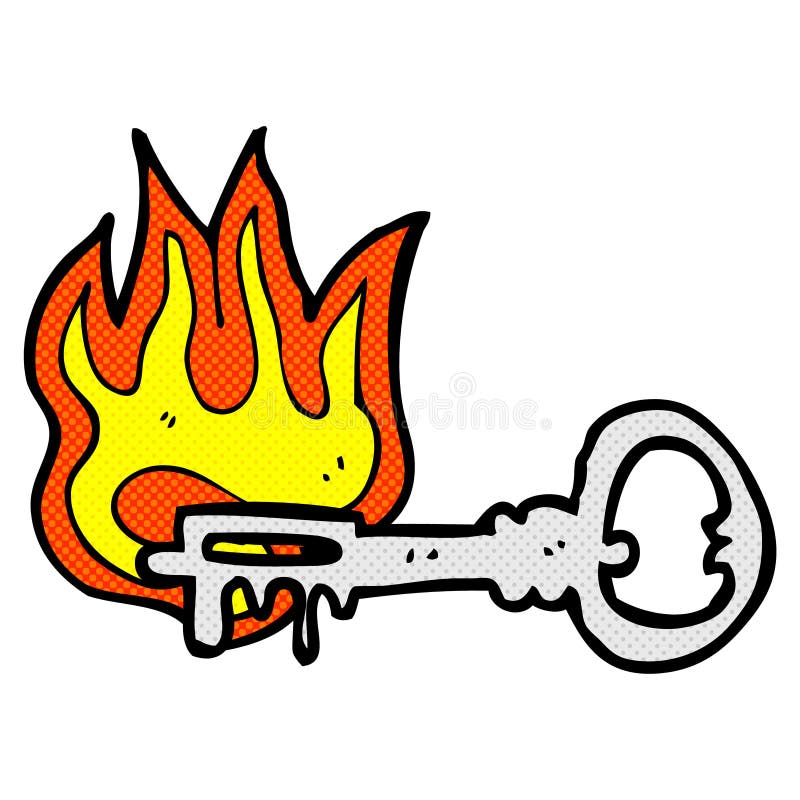 Comic cartoon flaming key stock illustration. Illustration of drawn ...
