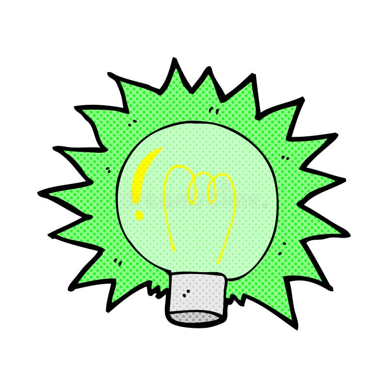 Comic Cartoon Flashing Green Light Bulb Stock Illustration ...