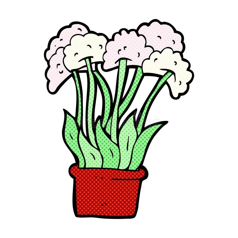 Comic Cartoon Flowers in Pot Stock Illustration - Illustration of ...