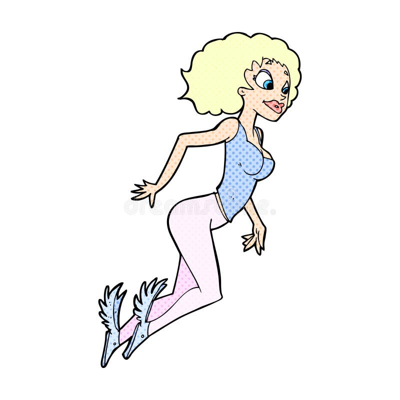 Comic cartoon flying woman stock illustration. Illustration of retro ...