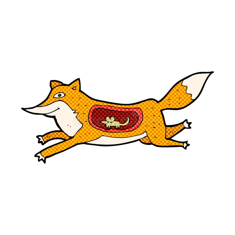 Comic Cartoon Fox with Mouse in Belly Stock Illustration - Illustration ...