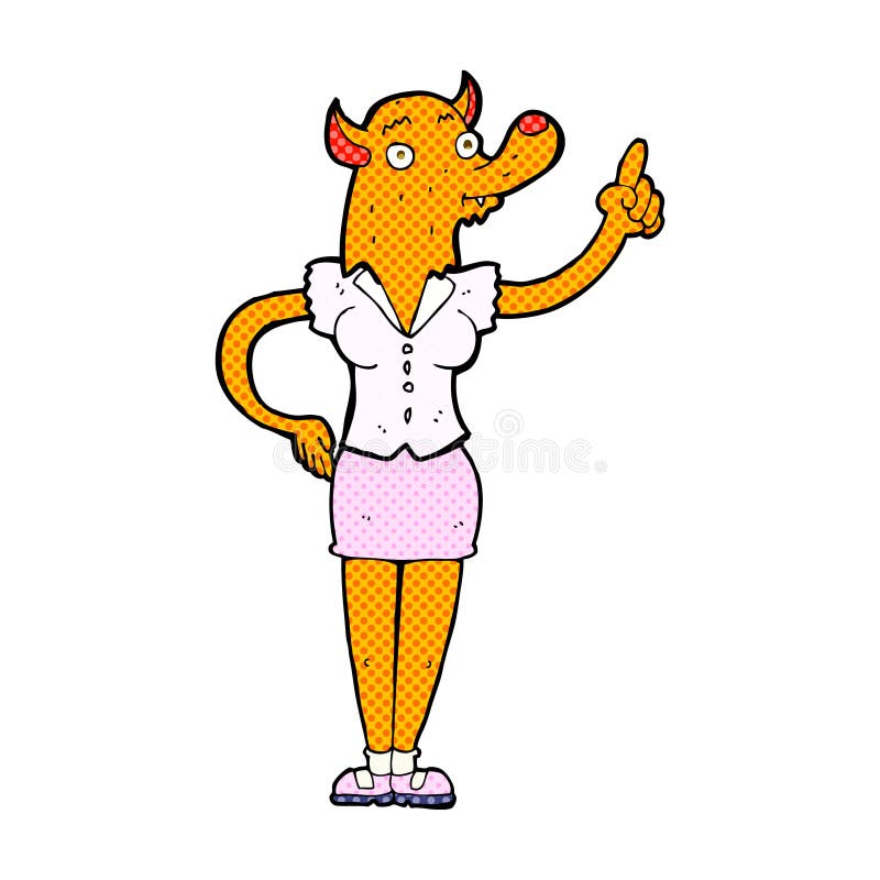 Comic Cartoon Fox Woman with Idea Stock Illustration - Illustration of ...