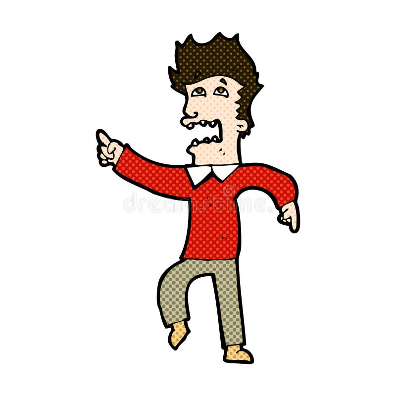 Comic Cartoon Frightened Man Pointing Stock Illustration - Illustration ...