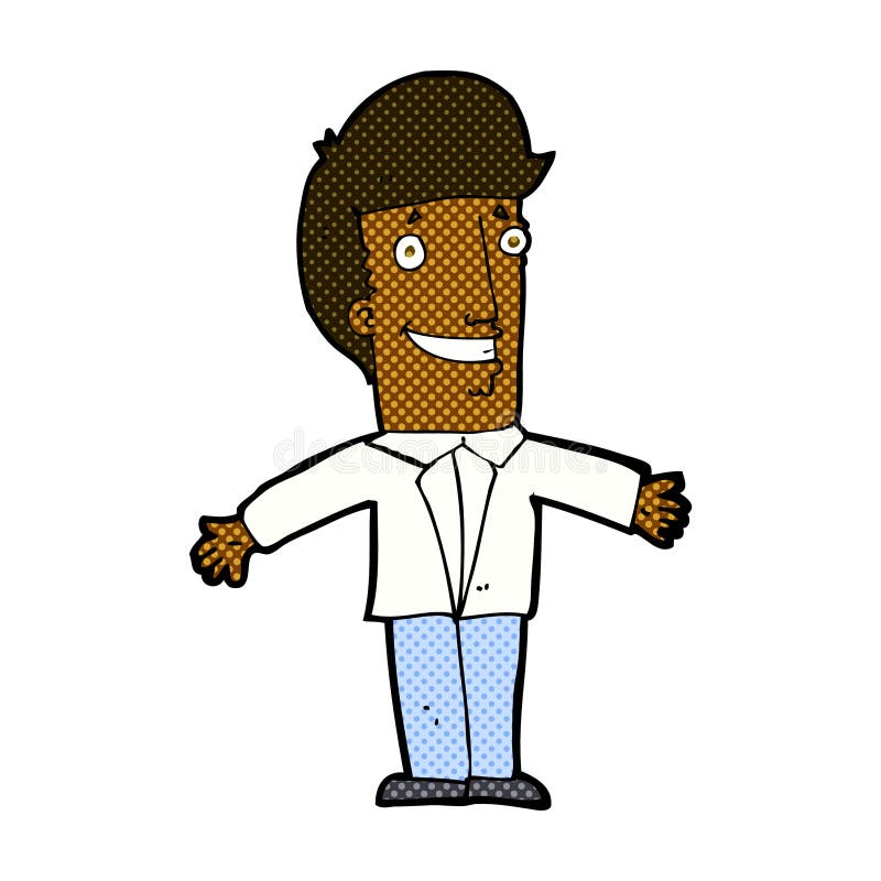 Comic Cartoon Grining Man with Open Arms Stock Illustration ...