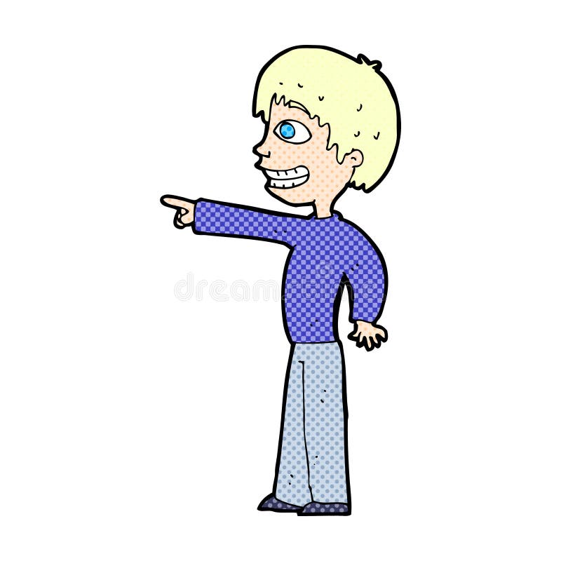 Comic Cartoon Grinning Boy Pointing Stock Illustration - Illustration ...