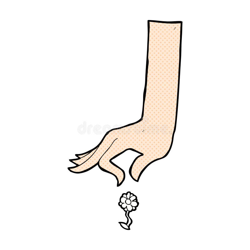 Comic Cartoon Hand Picking Flower Stock Illustration - Illustration of ...