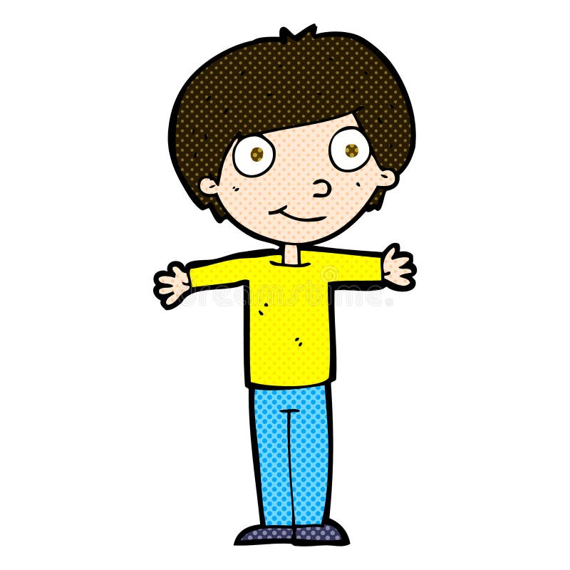 Comic Cartoon Happy Boy with Open Arms Stock Illustration ...