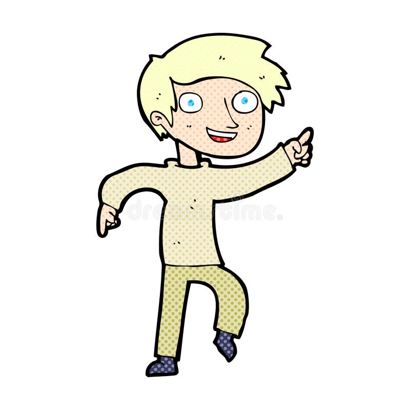 Comic Cartoon Happy Boy Pointing Stock Illustration - Illustration of ...