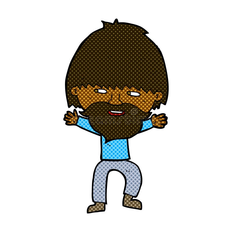 Comic Cartoon Happy Man with Beard Stock Illustration - Illustration of ...