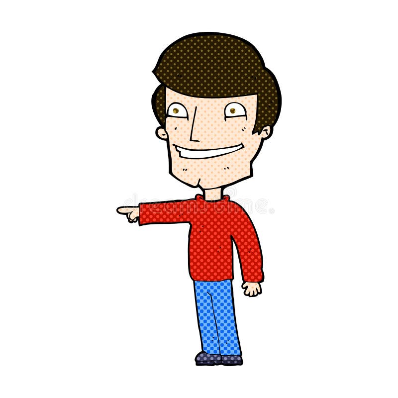 Comic Cartoon Happy Man Pointing Stock Illustration - Illustration of ...