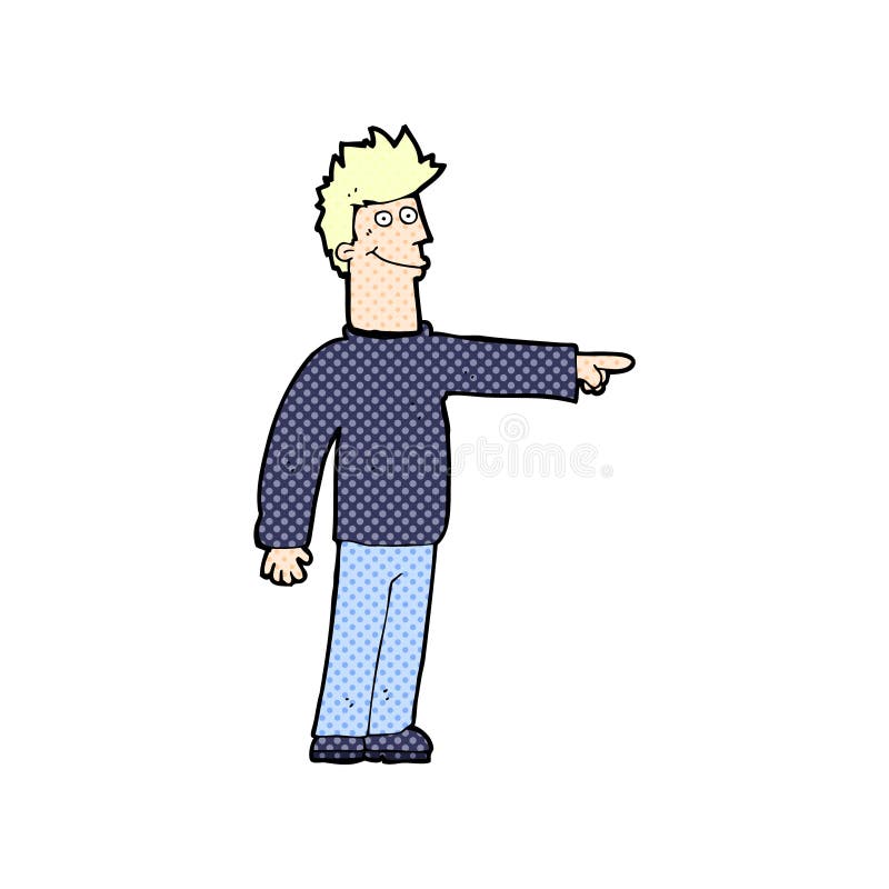 Comic Cartoon Happy Pointing Man Stock Illustration - Illustration of ...