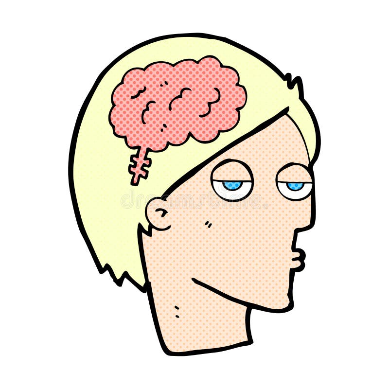 Comic Cartoon Head with Brain Symbol Stock Illustration - Illustration ...