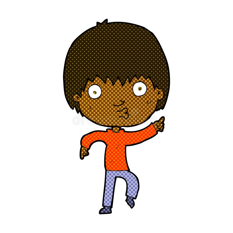 Cartoon Impressed Boy Pointing with Speech Bubble Stock Illustration ...