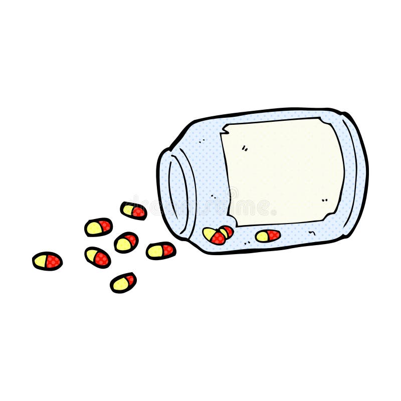 Comic cartoon jar of pills stock illustration. Illustration of pills ...