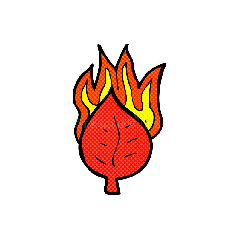 Comic Cartoon Leaf on Fire Symbol Stock Illustration - Illustration of ...