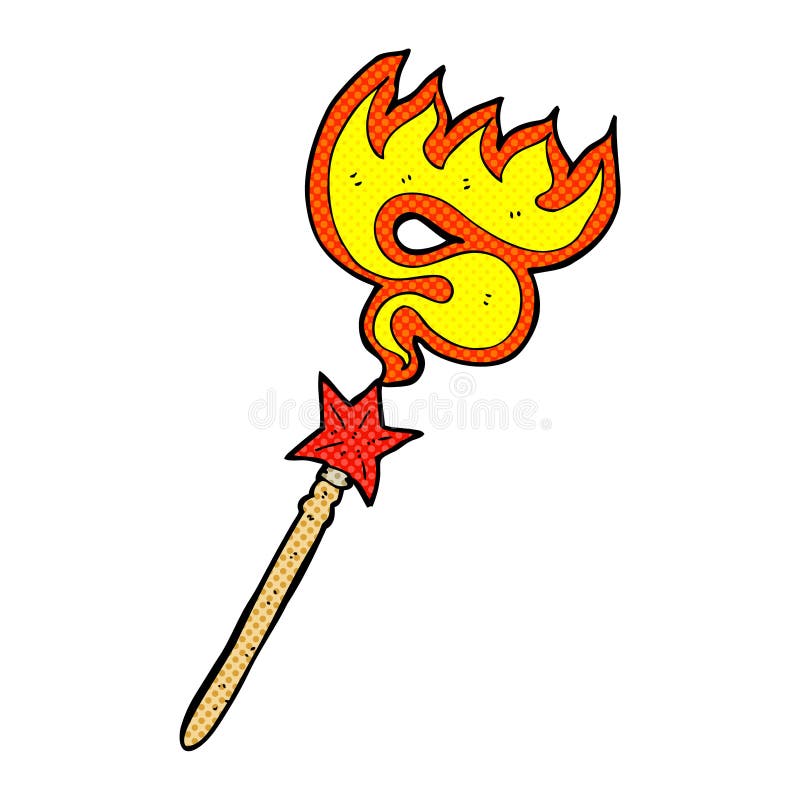 Comic Cartoon Magic Wand Casting Fire Spell Stock Illustration ...