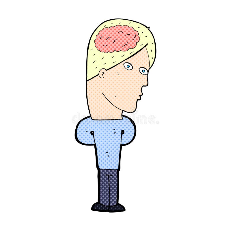 Comic Cartoon Man with Big Brain Stock Illustration - Illustration of ...
