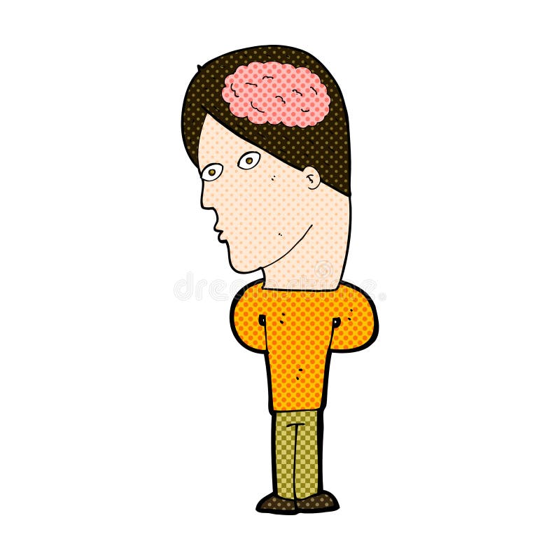 Comic Cartoon Man with Big Brain Stock Illustration - Illustration of ...