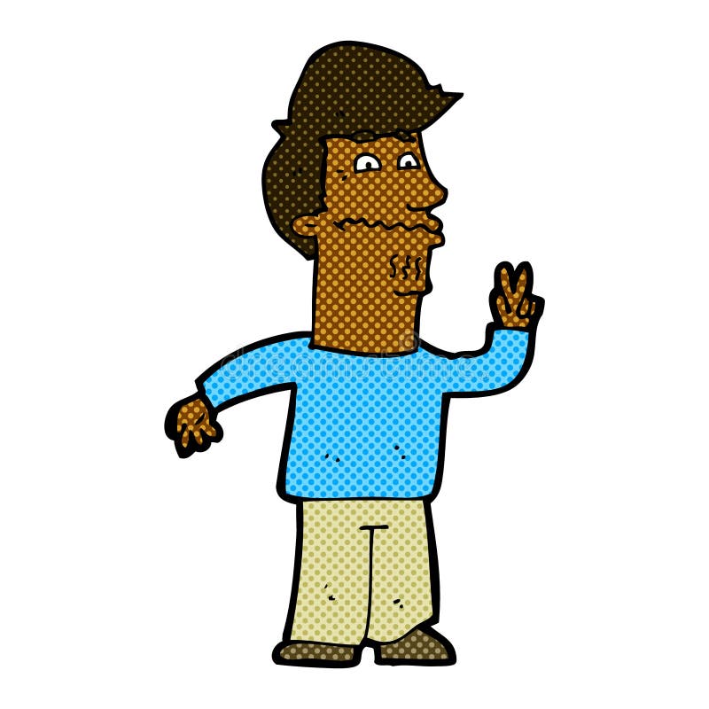Comic Cartoon Man Giving Peace Sign Stock Illustration - Illustration ...