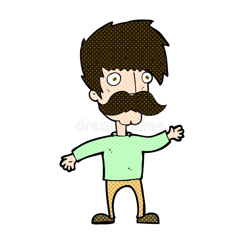 Comic Cartoon Man with Mustache Waving Stock Illustration ...