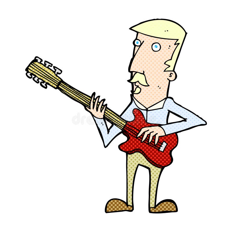 Comic Cartoon Man Playing Electric Guitar Stock Illustration ...