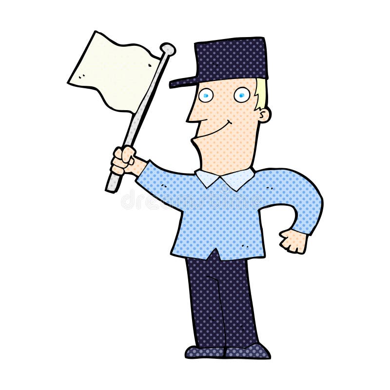 Comic Cartoon Man Waving Flag Stock Illustration - Illustration of ...