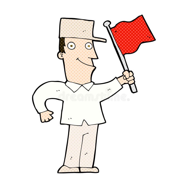 Comic Cartoon Man Waving Flag Stock Illustration - Illustration of race ...