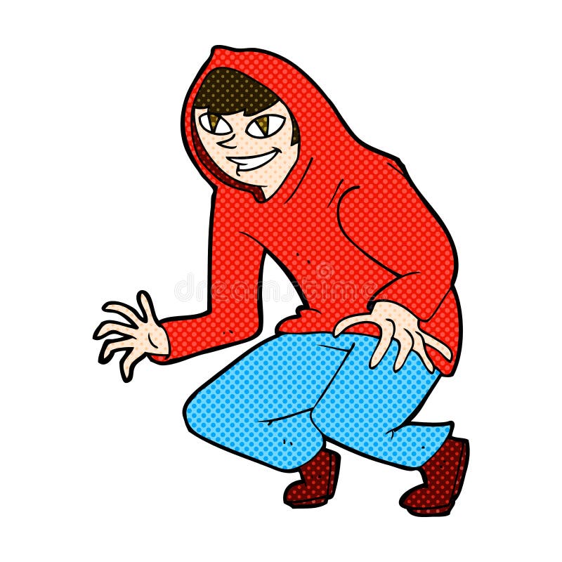 Comic Cartoon Mischievous Boy in Hooded Top Stock Illustration ...