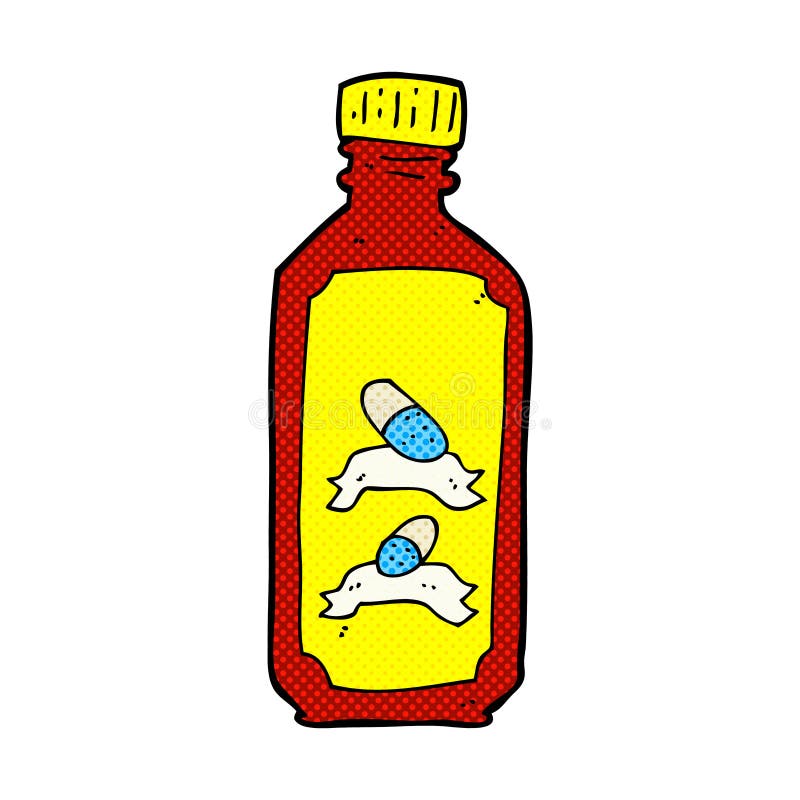Comic Cartoon Old Bottle of Pills Stock Illustration - Illustration of ...