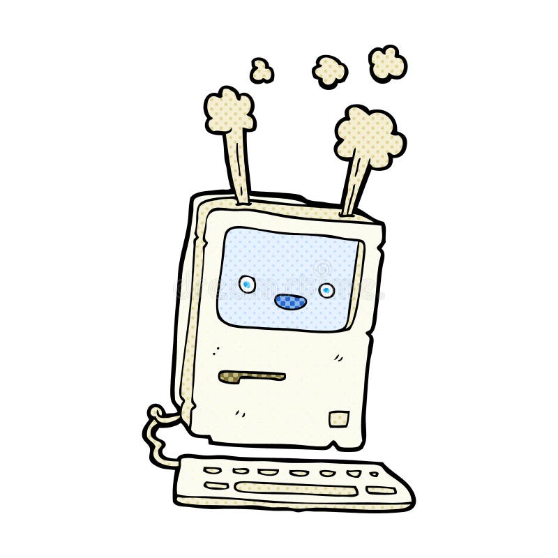 Comic cartoon old computer stock illustration. Illustration of retro ...