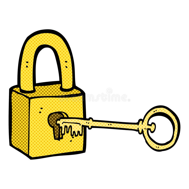 Comic Cartoon Padlock and Key Stock Illustration - Illustration of ...