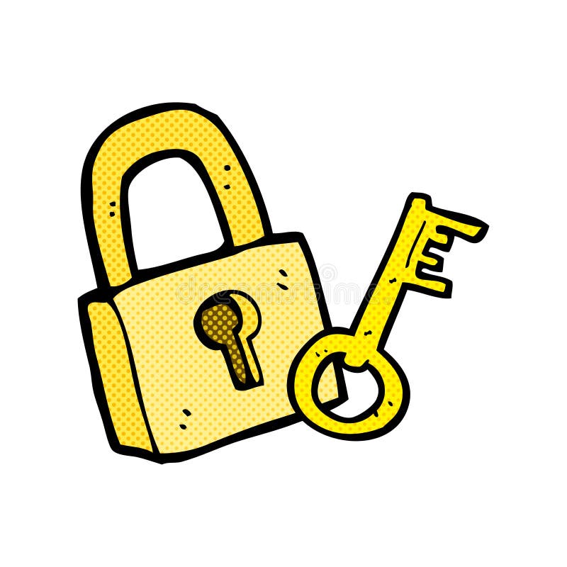 Comic Cartoon Padlock and Key Stock Illustration - Illustration of ...