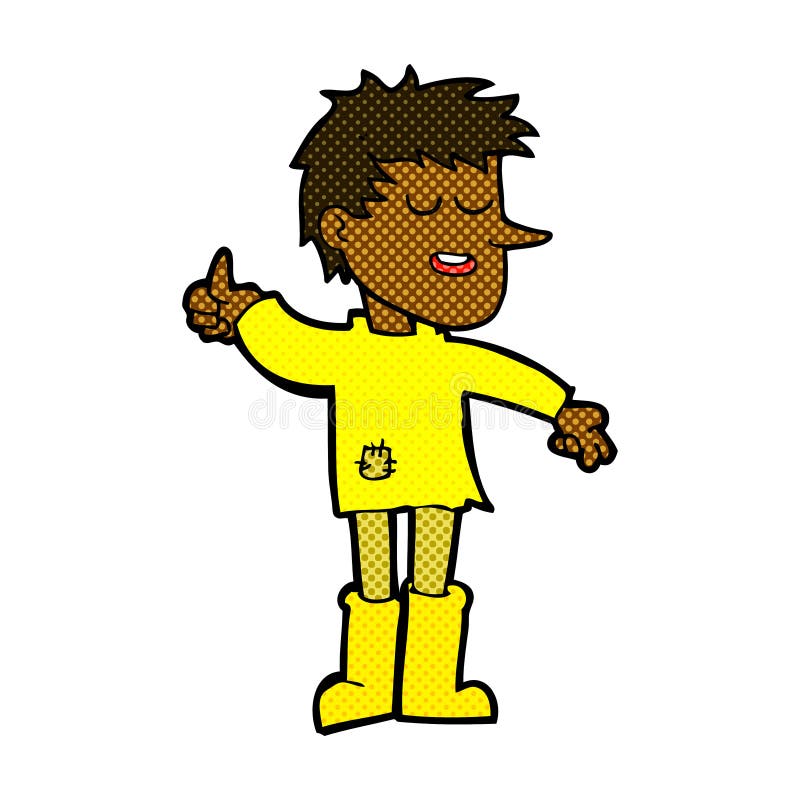 Comic Cartoon Poor Boy with Positive Attitude Stock Illustration ...