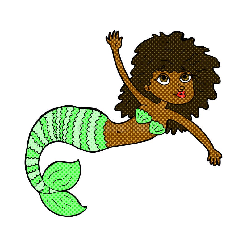 Comic Cartoon Pretty Mermaid Waving Stock Illustration - Illustration ...