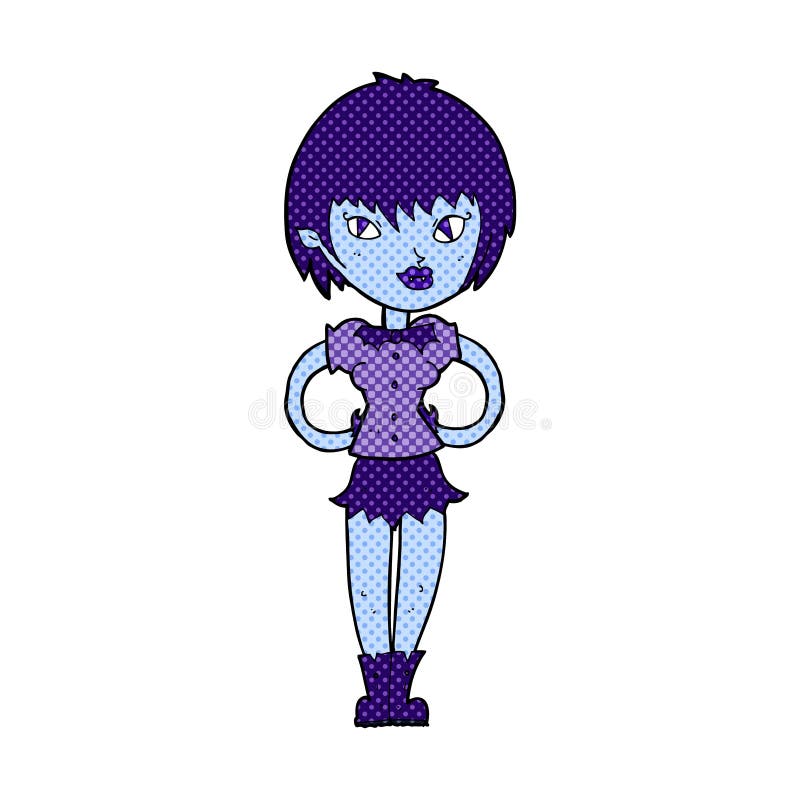 Pretty Vampire Girl with Blonde Hair, Cute Dress and Black Robe. Hand ...