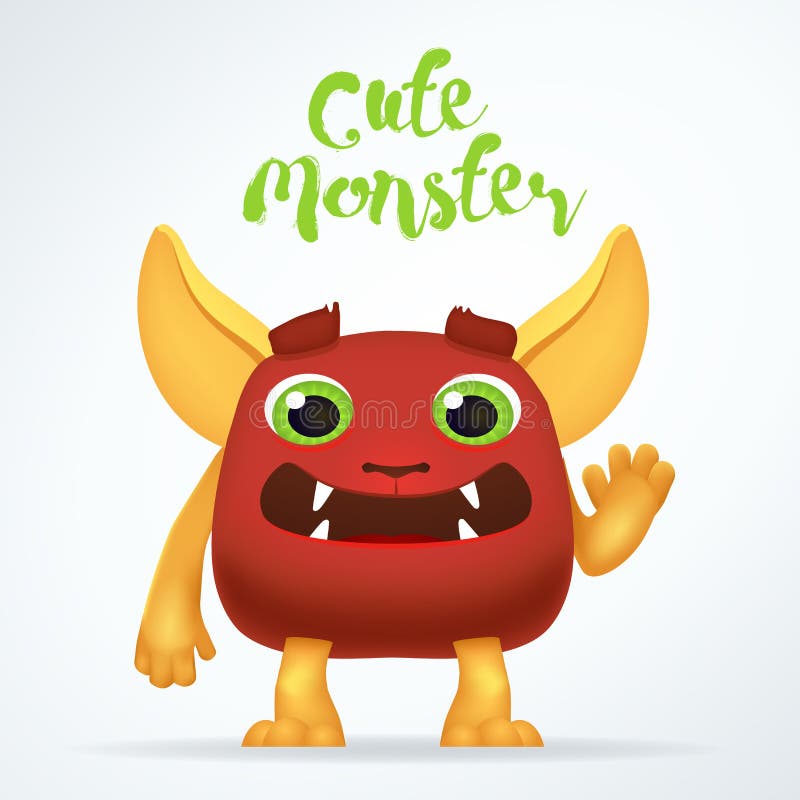 Comic Cartoon Red Creature Character with Cute Monster Lettering. Fun ...