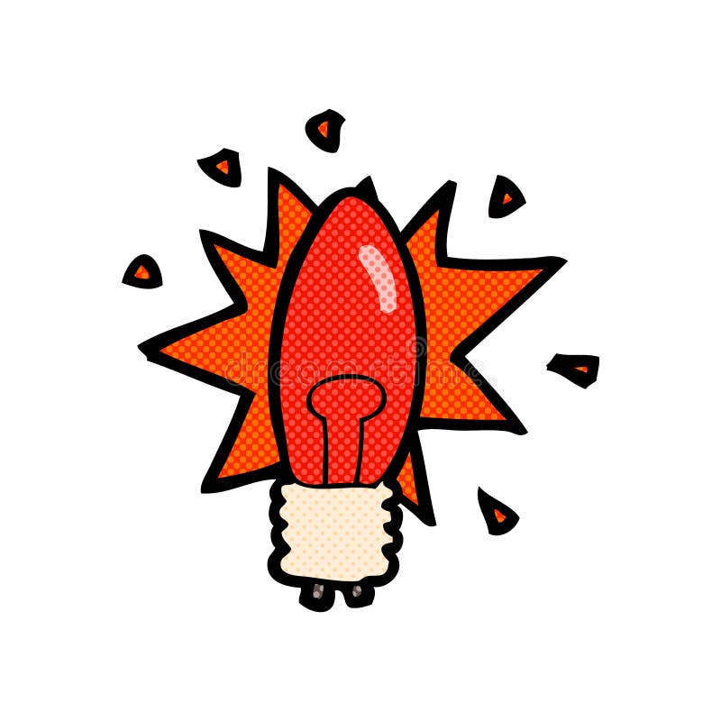 Comic Cartoon Red Light Bulb Stock Illustration - Illustration of ...