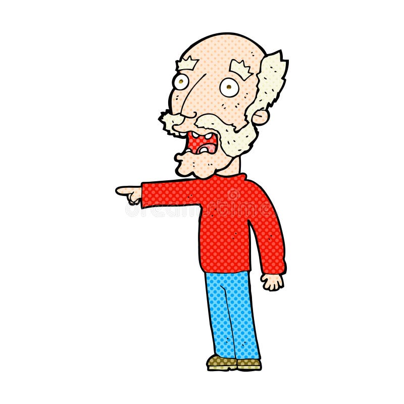 Comic Cartoon Scared Old Man Pointing Stock Illustration - Illustration ...