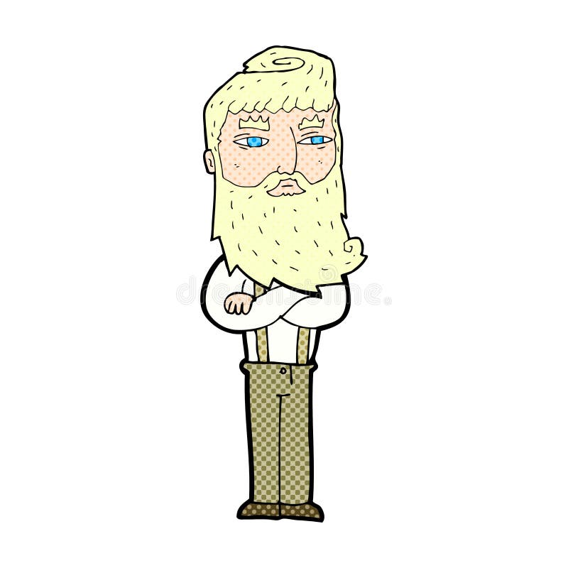 Comic Cartoon Serious Man with Beard Stock Illustration - Illustration ...