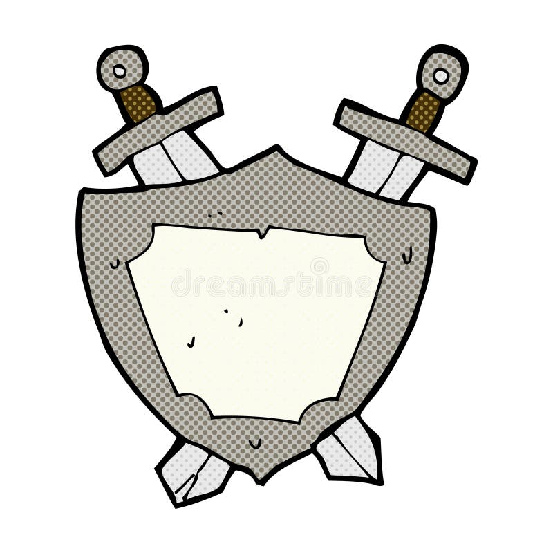 Comic Cartoon Shield and Swords Stock Illustration - Illustration of ...