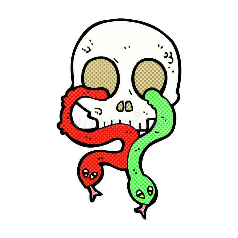 Comic Cartoon Skull with Snakes Stock Illustration - Illustration of ...