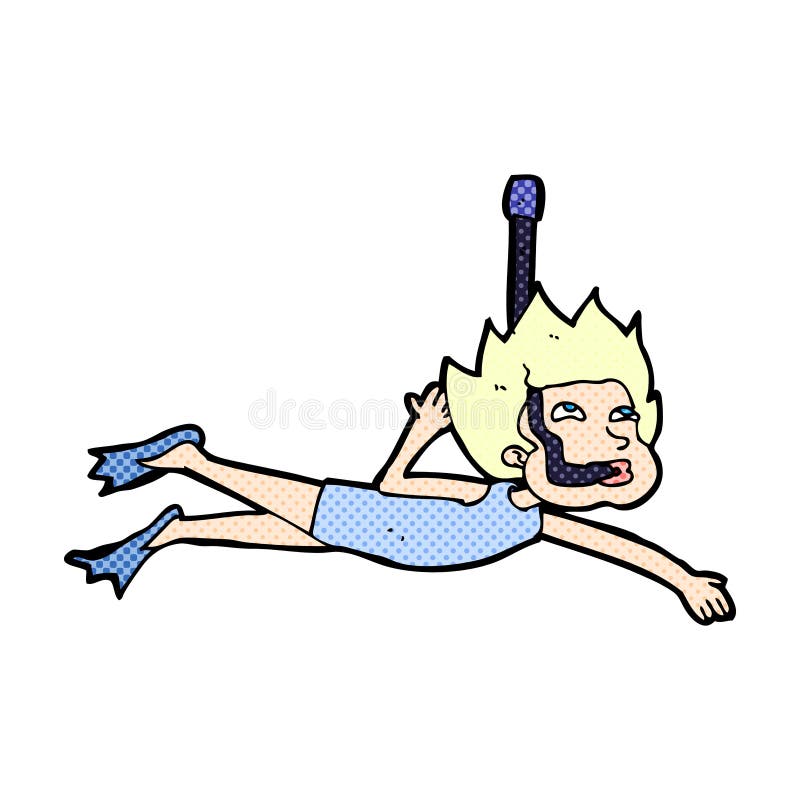 Comic Cartoon Swimmer with Snorkel Stock Illustration - Illustration of ...