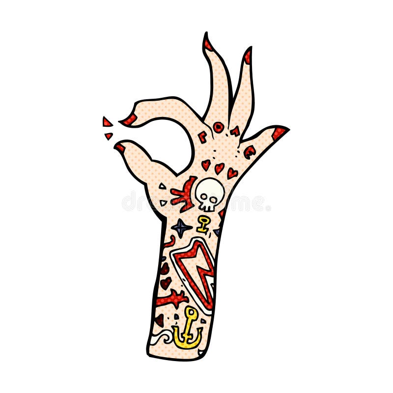 Comic cartoon tattoo arm stock illustration. Illustration of sign ...