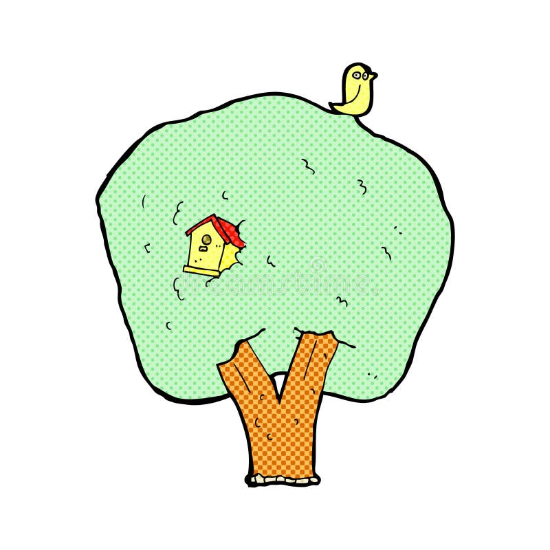 Comic Cartoon Tree with Birdhouse Stock Illustration - Illustration of ...