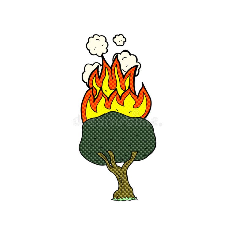 Comic cartoon tree on fire stock illustration. Illustration of quirky ...