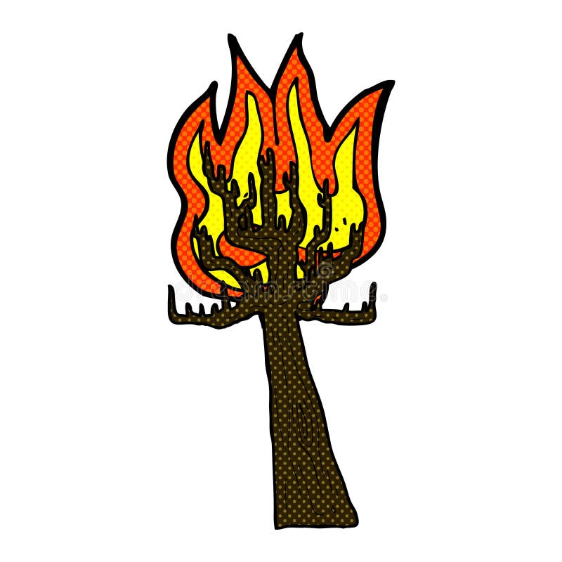 Comic cartoon tree on fire stock illustration. Illustration of clip ...