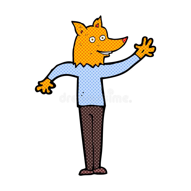 Comic Cartoon Waving Fox Man Stock Illustration - Illustration of hand ...