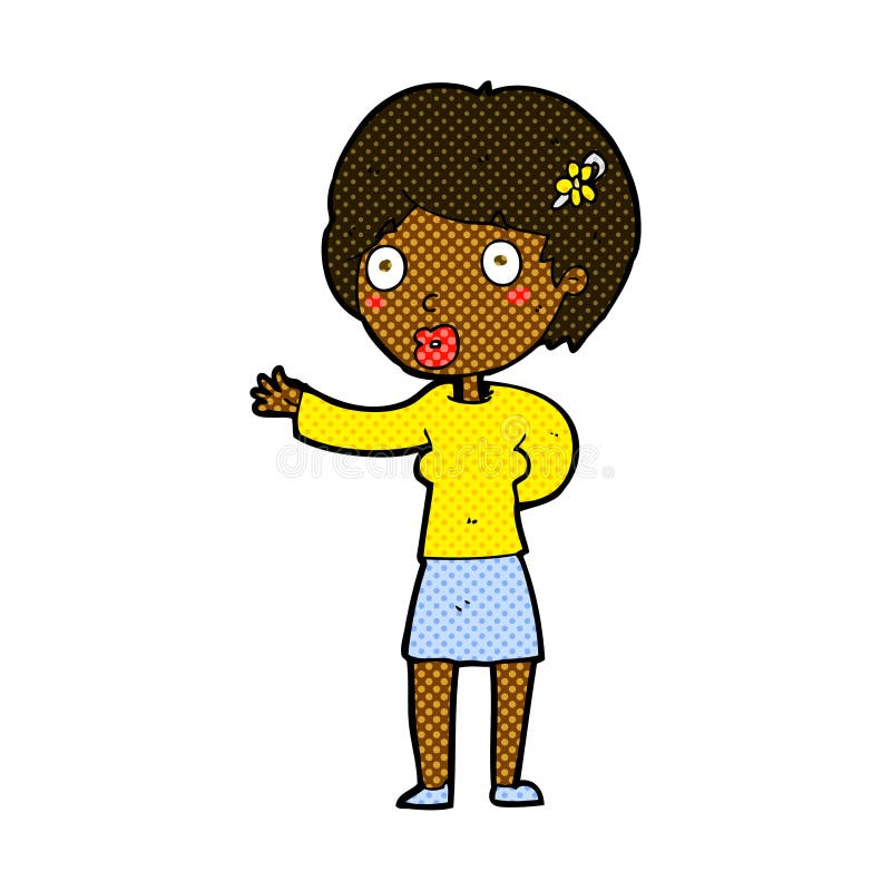 Comic cartoon waving woman stock illustration. Illustration of book ...